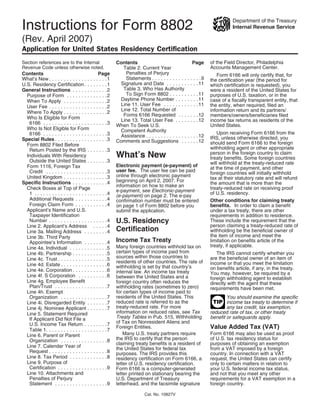 Form 8802-Application for United States Residency Certification | PDF