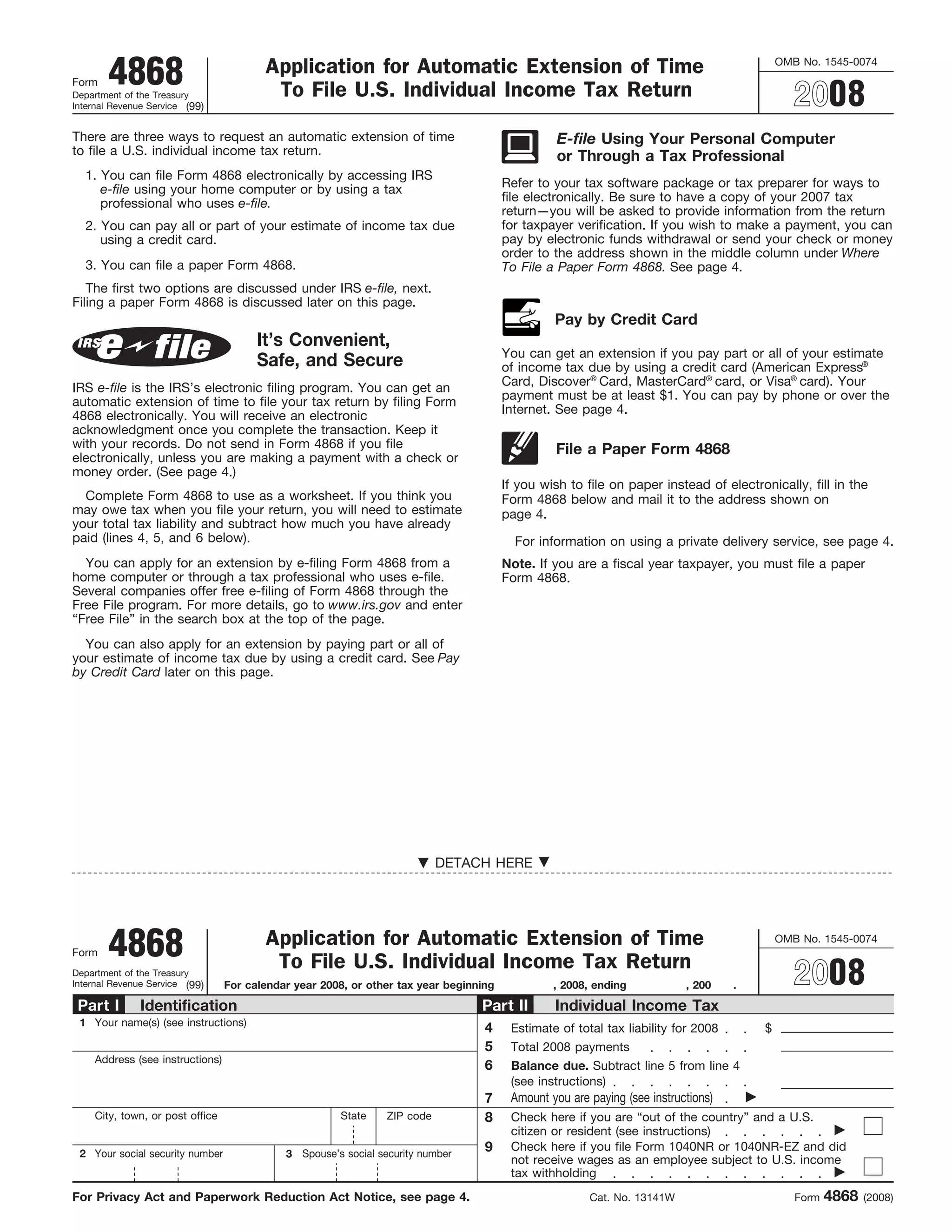 Automatic Extension of Time to File U.S. Individual Income Tax Return | PDF