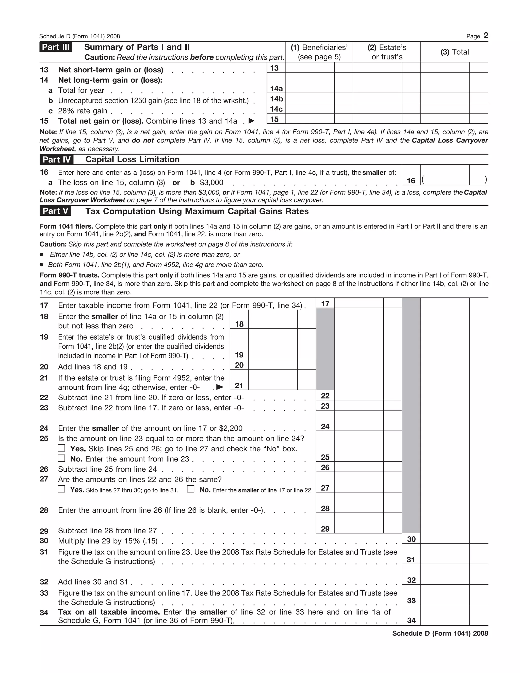 Form 1041-Schedule D- Capital Gains and Losses | PDF