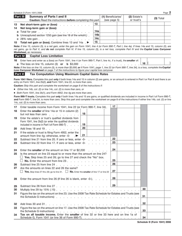 Form 1041-Schedule D- Capital Gains and Losses | PDF