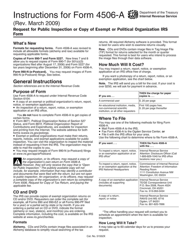 Instructions for Form 4506-A, Request for Public Inspection or Copy of ...