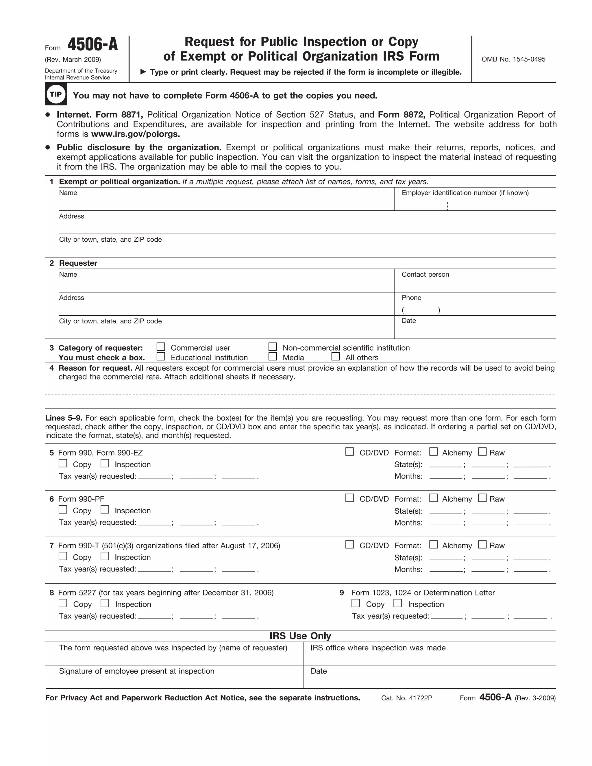 Form 4506-A Request for Public Inspection or Copy of Exempt or ...