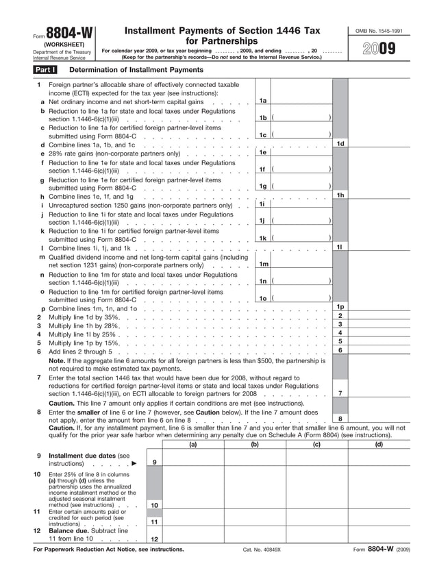 Form 8804-W Installment Payments of Section 1446 Tax for Partnerships | PDF
