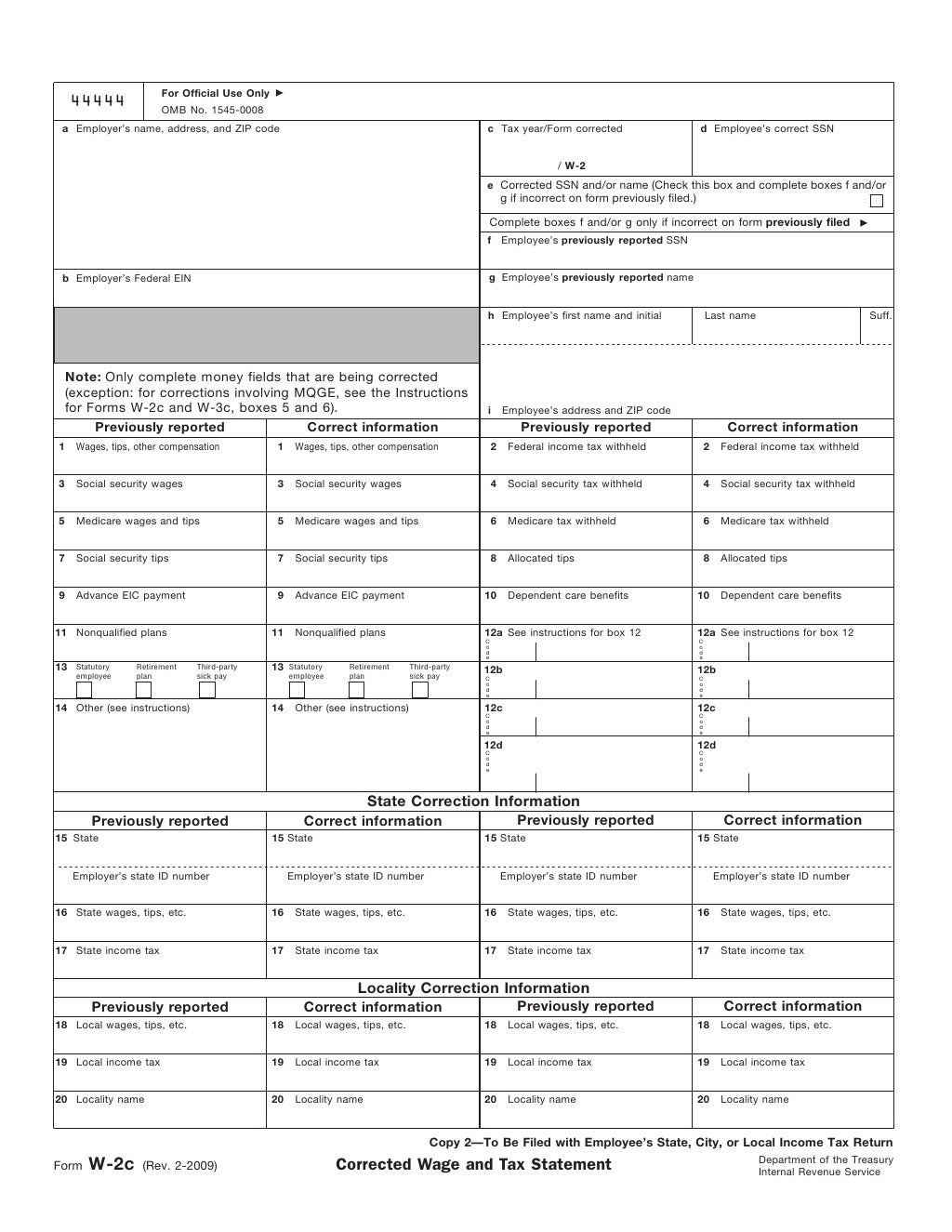 Form W-2C Corrected Wage and Tax Statement