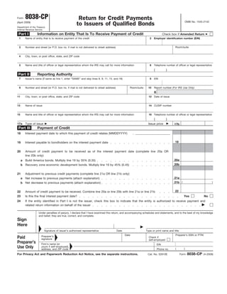 Form 8038-CP Return for Credit Payments to Issuers of Qualified Bonds | PDF