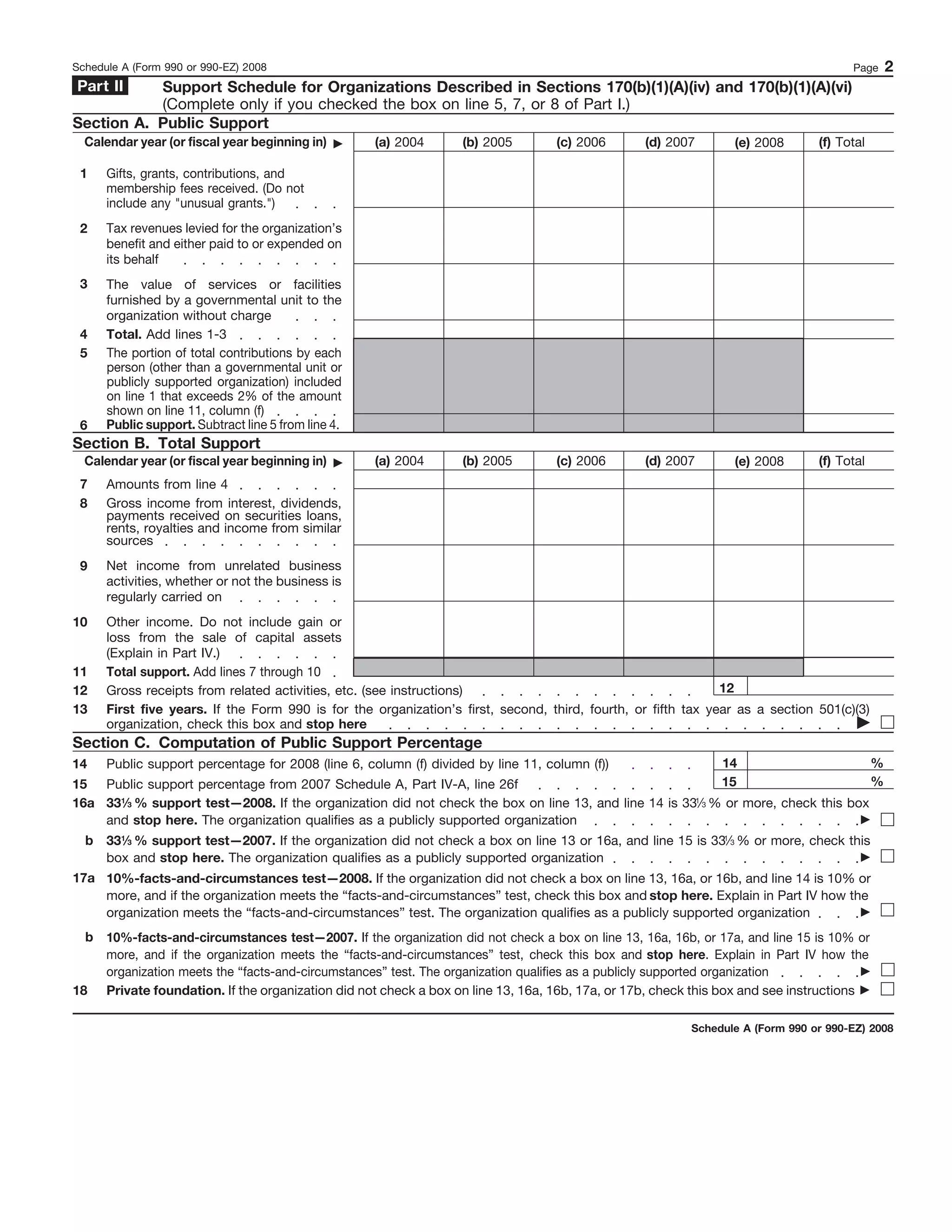 Form 990 or 990-EZ (Sch A) Public Charity Status and Public Support | PDF