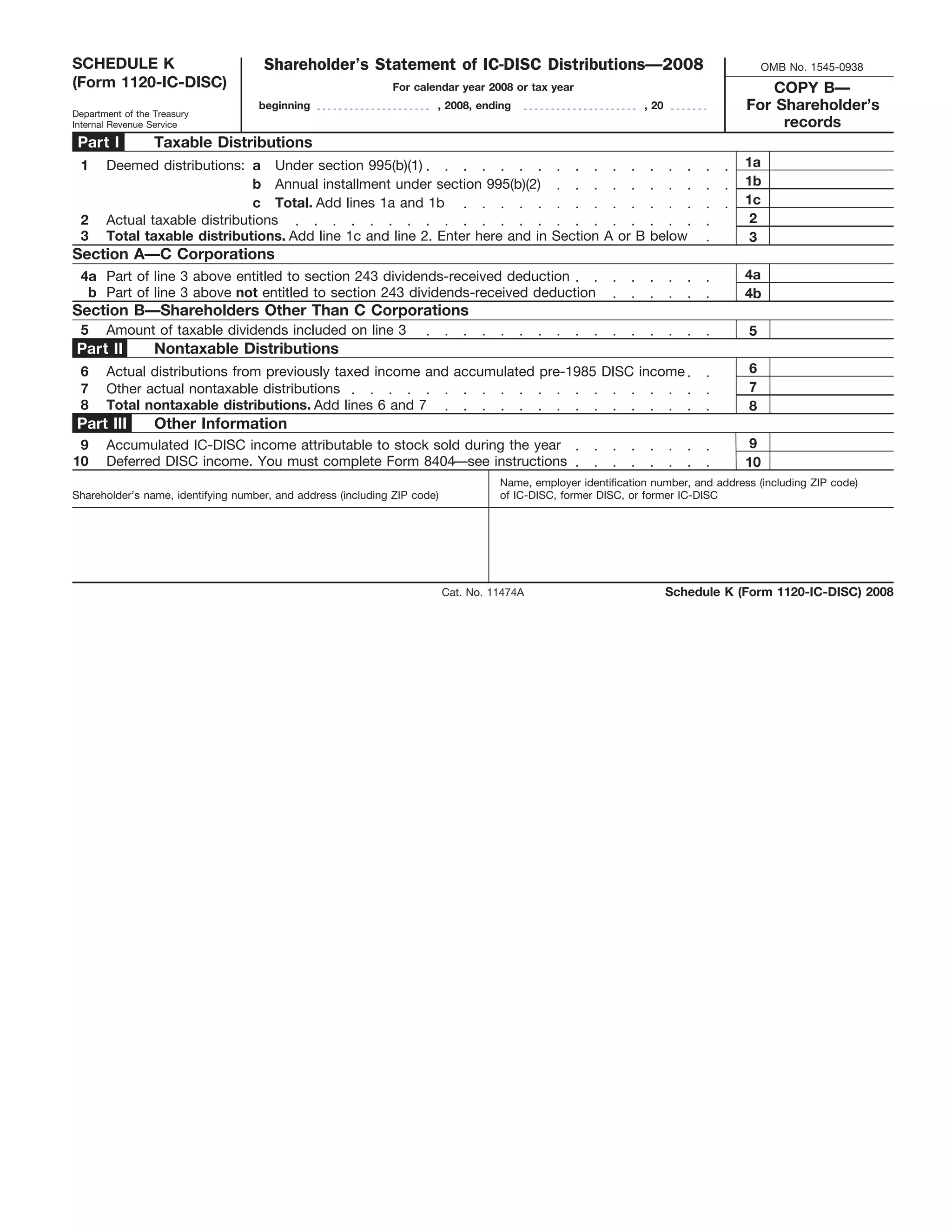 Form 1120-IC-DISC (Schedule K) Shareholder's Statement of IC-DISC ...