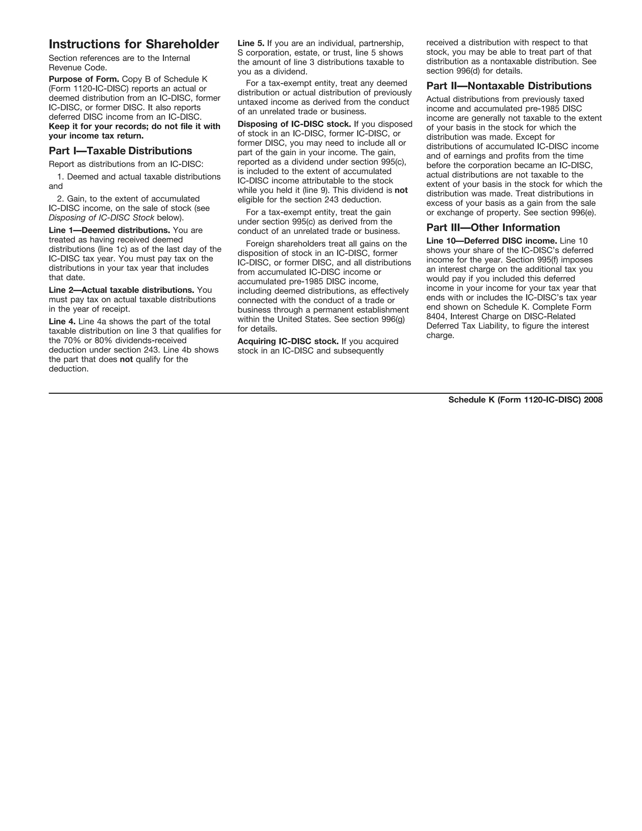 Form 1120-IC-DISC (Schedule K) Shareholder's Statement of IC-DISC ...