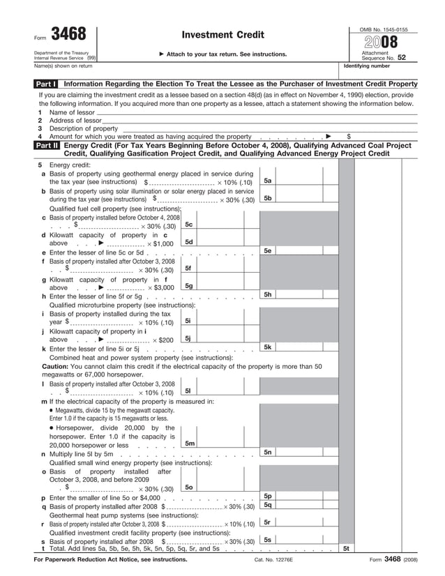 Form 3468 Investment Credit | PDF
