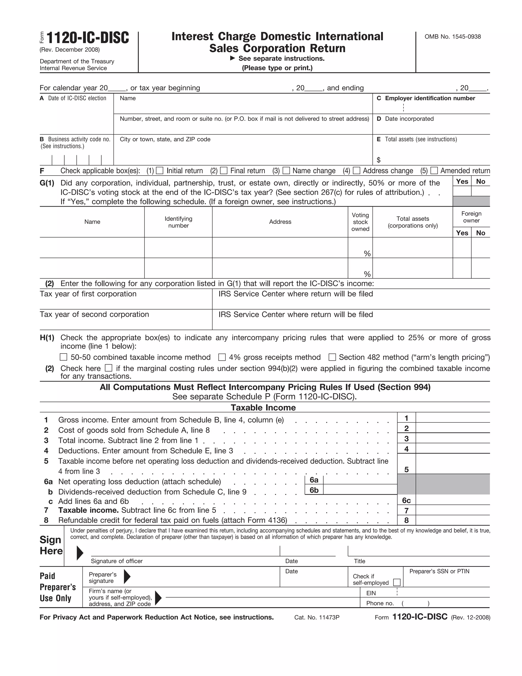 Form 1120-IC-DISC Interest Charge Domestic International Sales ...