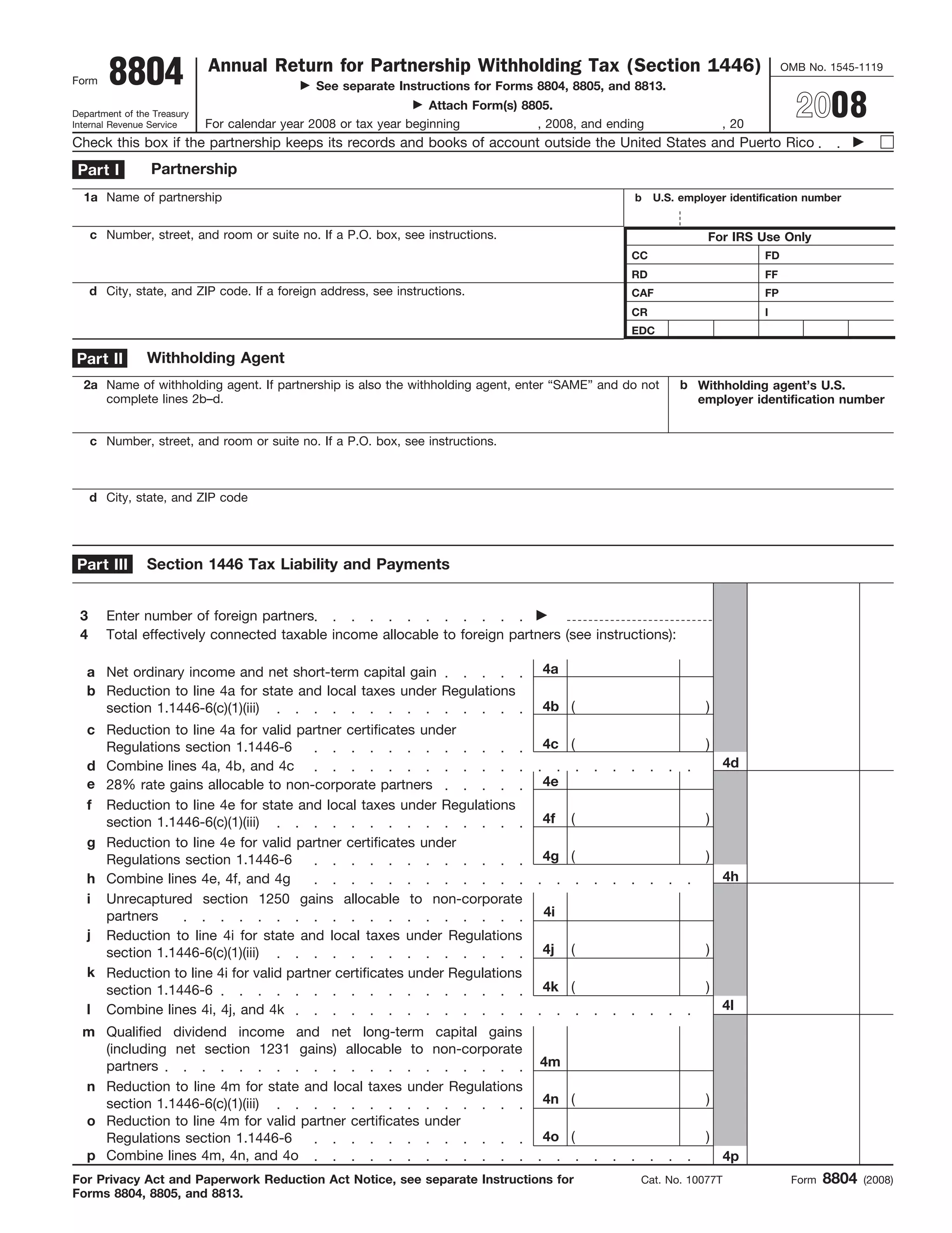 Form 8804 Annual Return for Partnership Withholding Tax | PDF | Business Accounting & Finance ...
