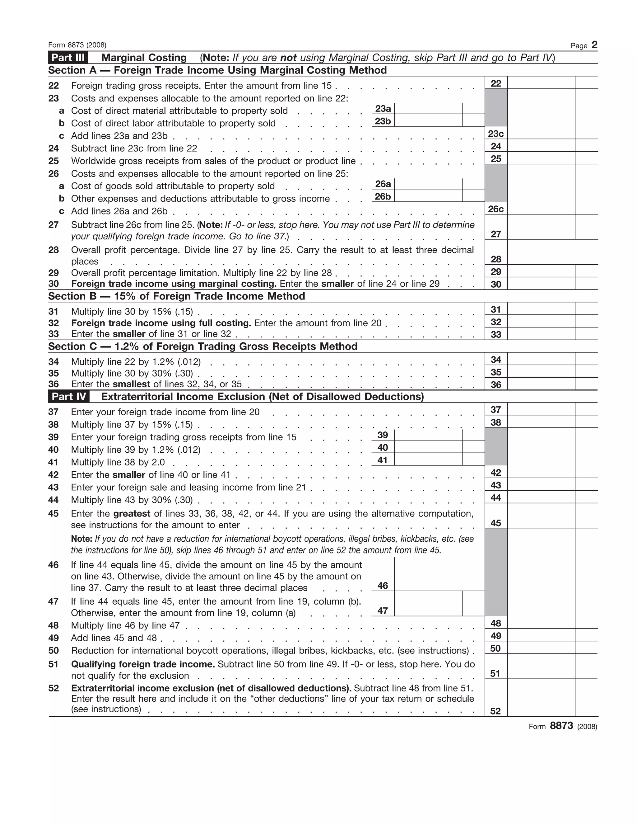 Form 8873 Extraterritorial Income Exclusion | PDF