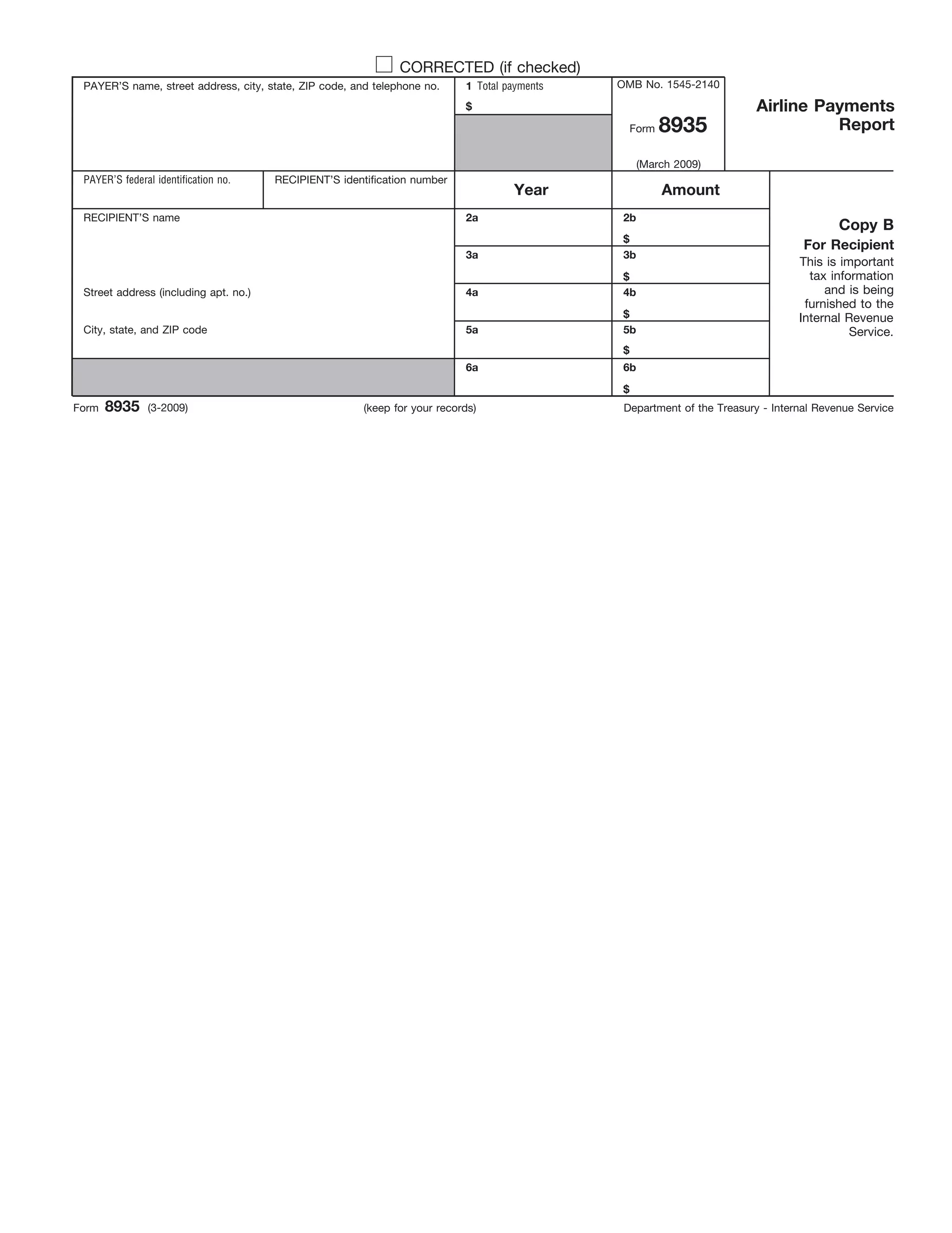 Form 8935 Airline Payments Report | PDF