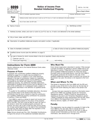Form 8899 Notification of Income from Donated Intellectual Property ...