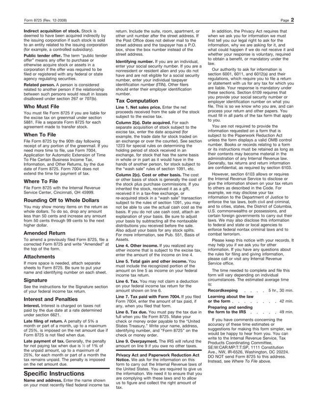 Form 8725 Excise Tax on Greenmail | PDF
