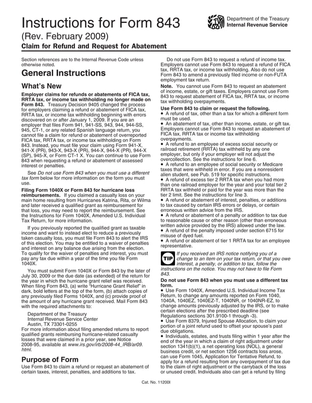 Instructions for Form 843, Claim for Refund and Request for Abatement | PDF