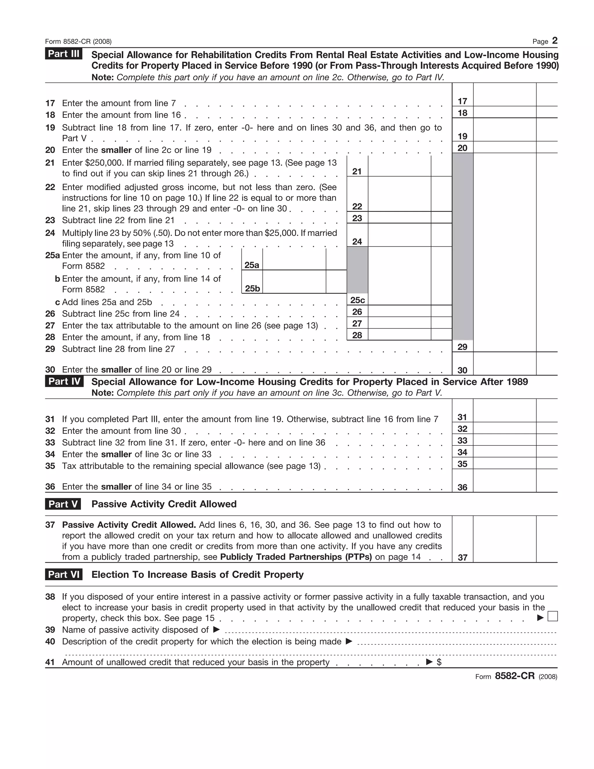 Form 8582-CR Passive Activity Credit Limitations | PDF