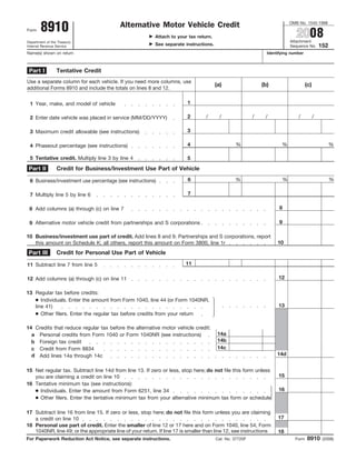 Form 8910 Alternative Motor Vehicle Credit | PDF