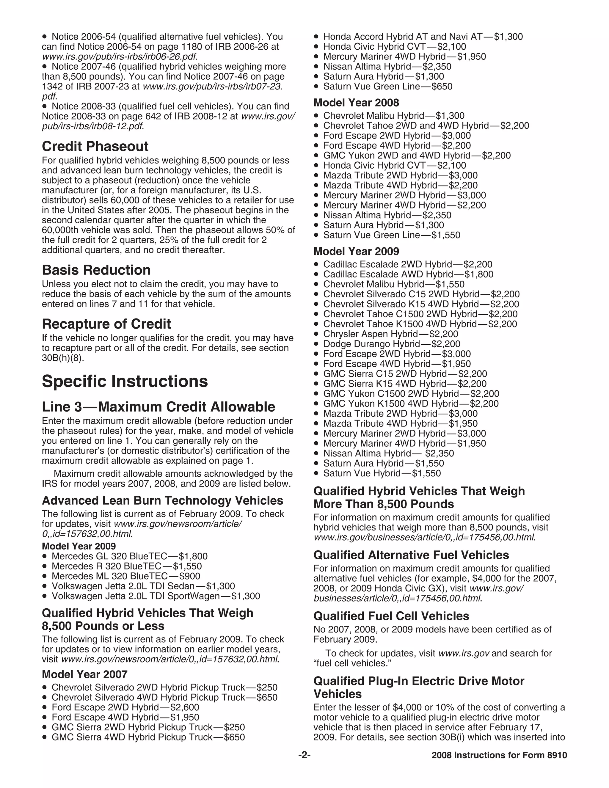 Instructions for Form 8910, Alternative Motor Vehicle Credit | PDF