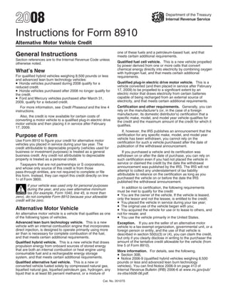 Instructions for Form 8910, Alternative Motor Vehicle Credit | PDF