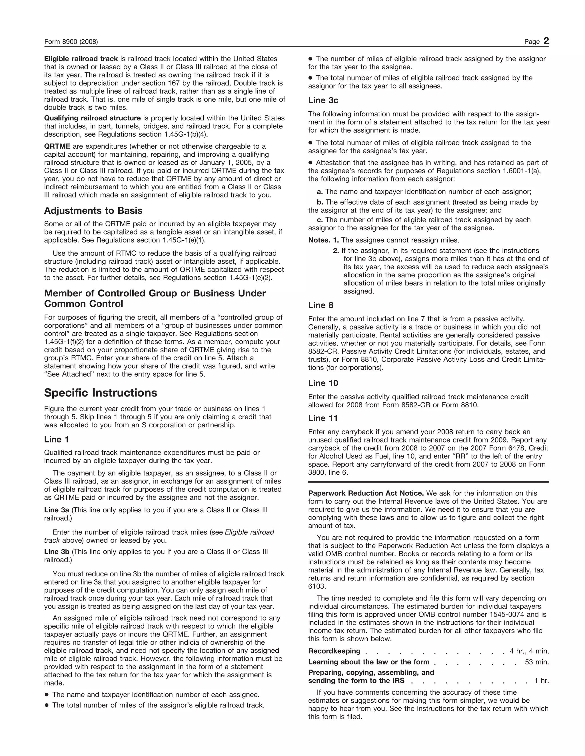 Form 8900 Qualified Railroad Track Maintenance Credit | PDF