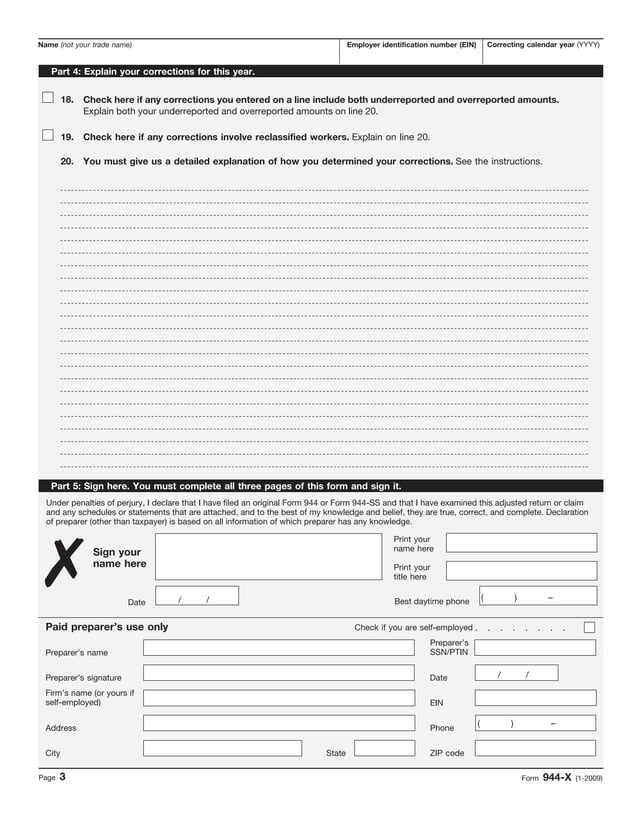 Form 944-X Adjusted Employer's Annual Federal Tax Return or Claim for ...