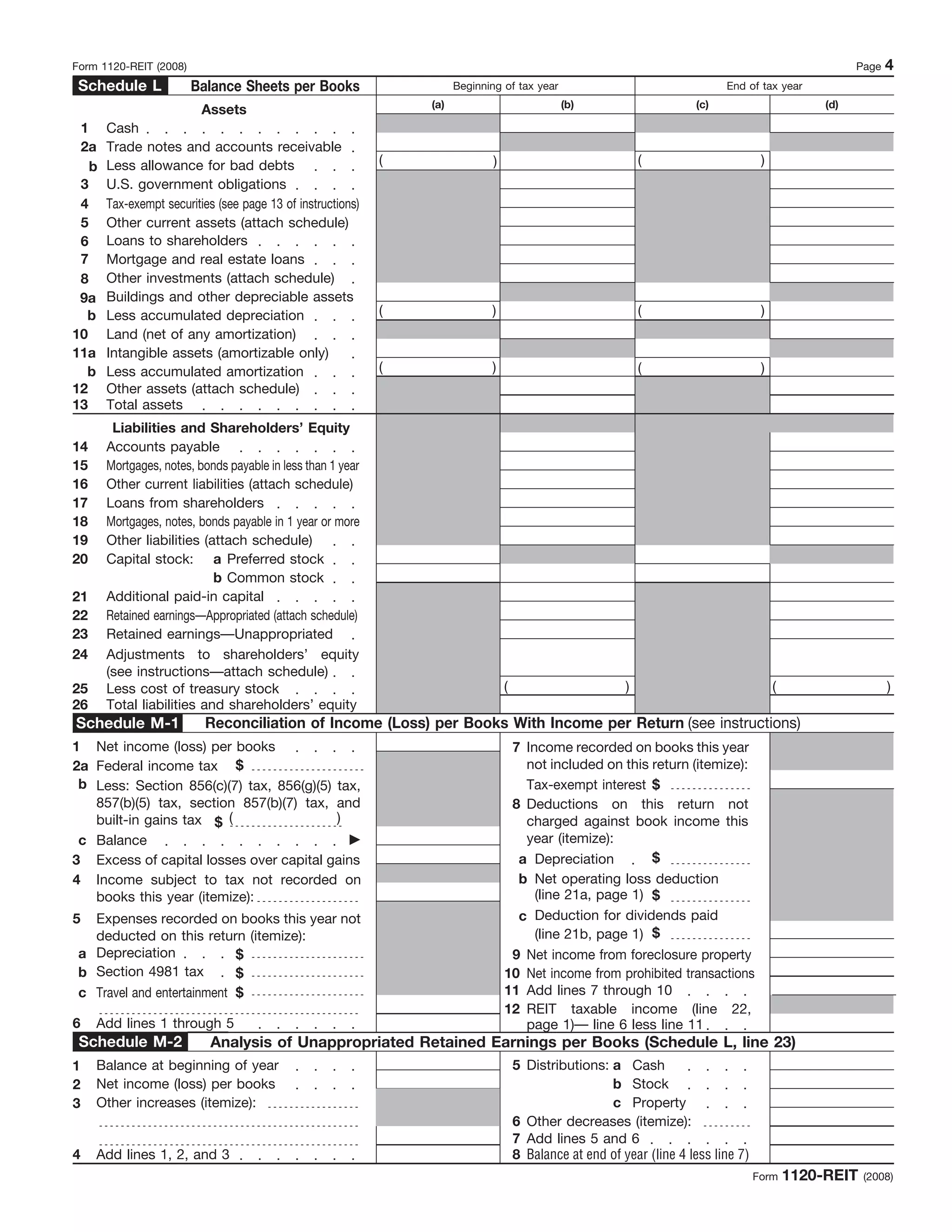 Form 1120-REIT U.S. Income Tax Return for Real Estate Investment Trusts ...