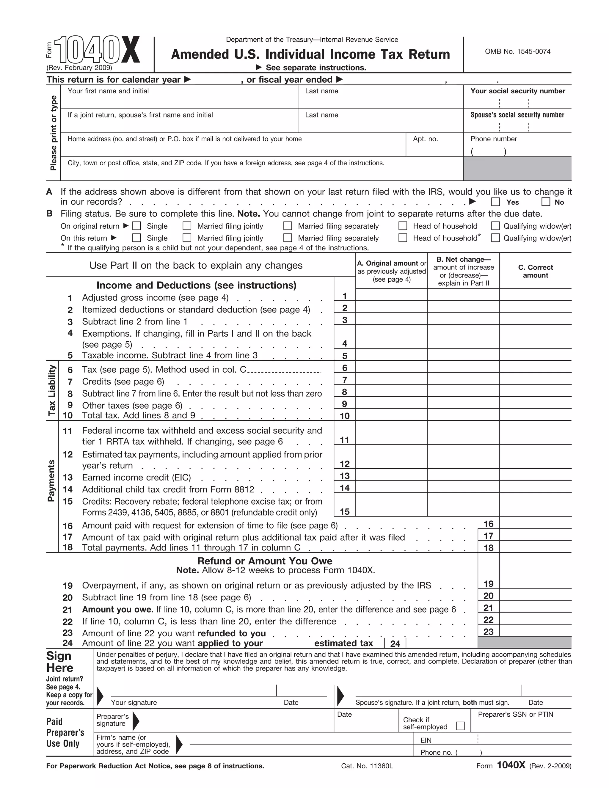 Form 1040-X Amended U.S. Individual Income Tax Return | PDF