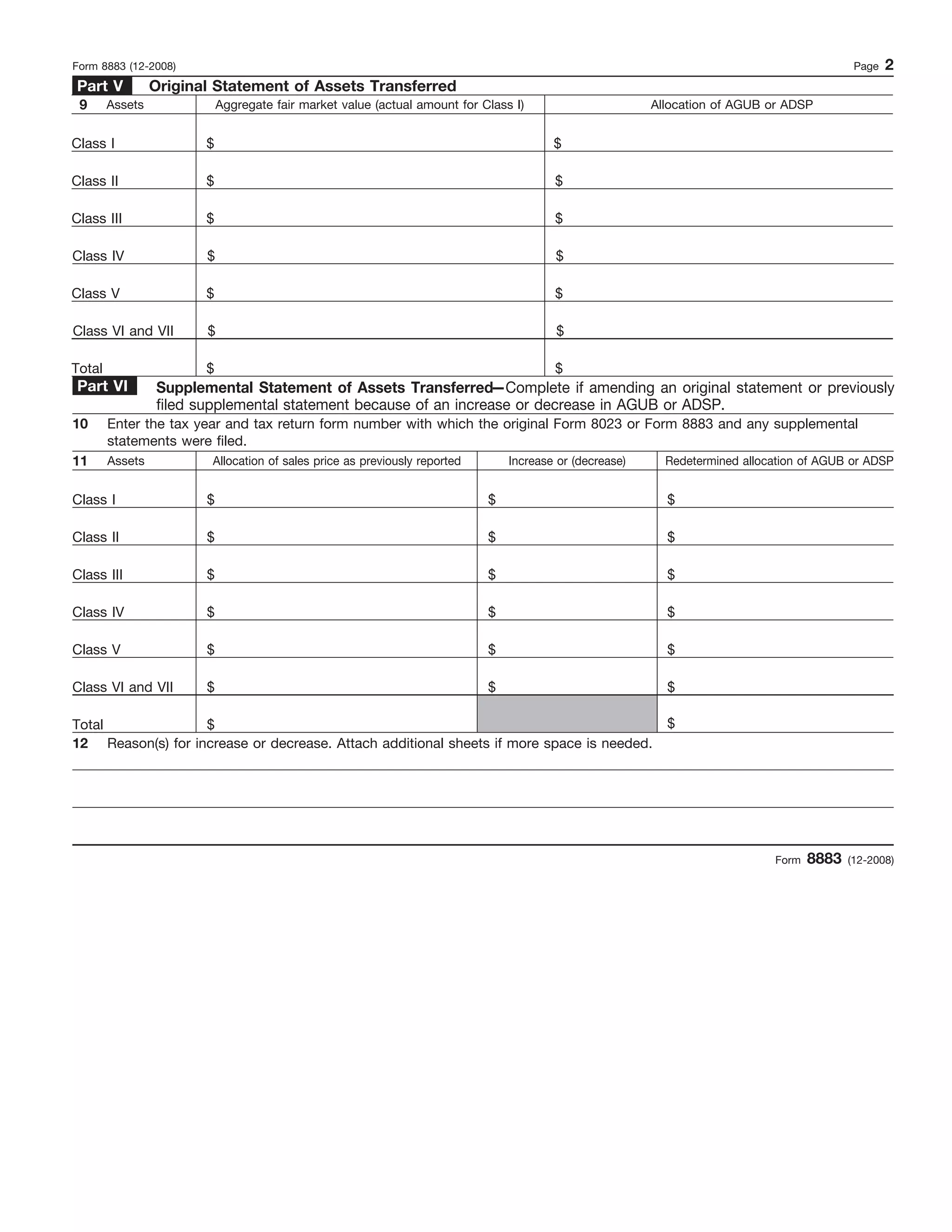 Form 8883 Asset Allocation Statement Under Section 338 | PDF