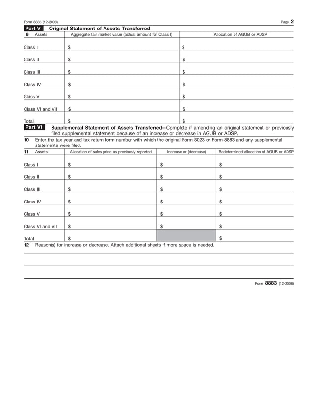 Form 8883 Asset Allocation Statement Under Section 338 | PDF