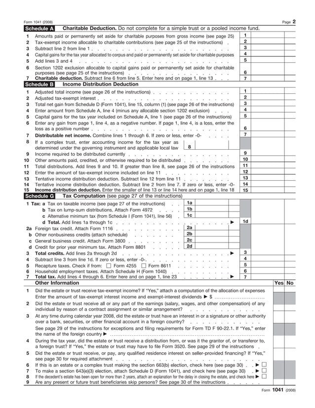 Form 1041 U.S. Income Tax Return for Estates and Trusts Form 1041 U.S ...