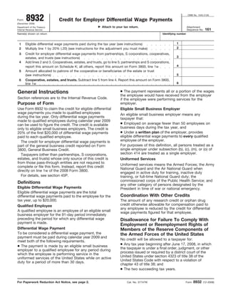 Form 8932 Credit for Employer Differential Wage Payments | PDF