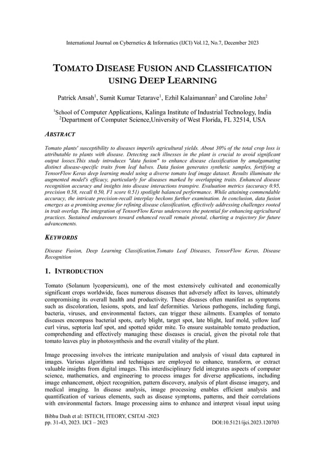 Tomato Disease Fusion and Classification using Deep Learning | PDF