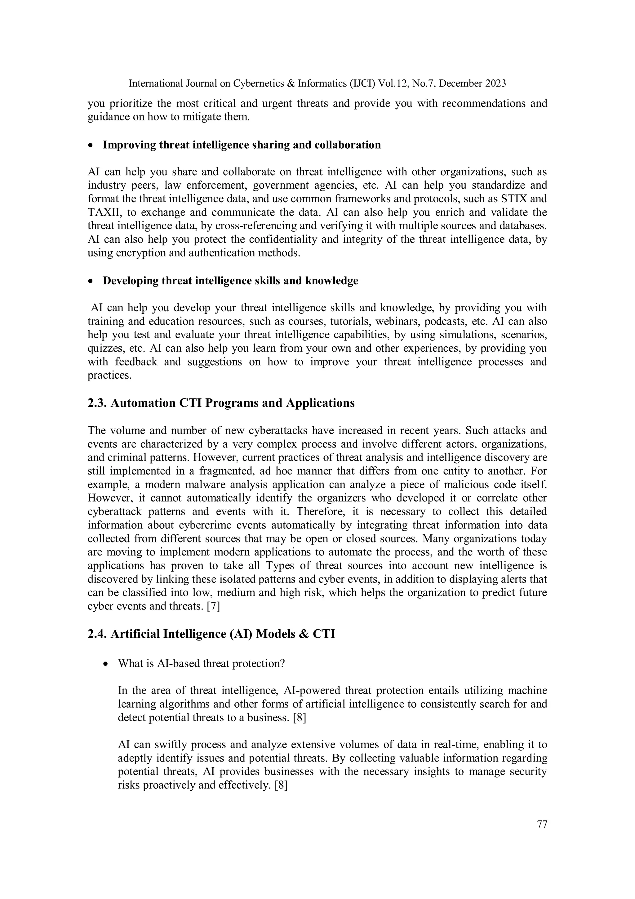 Empowering Cyber Threat Intelligence with AI | PDF