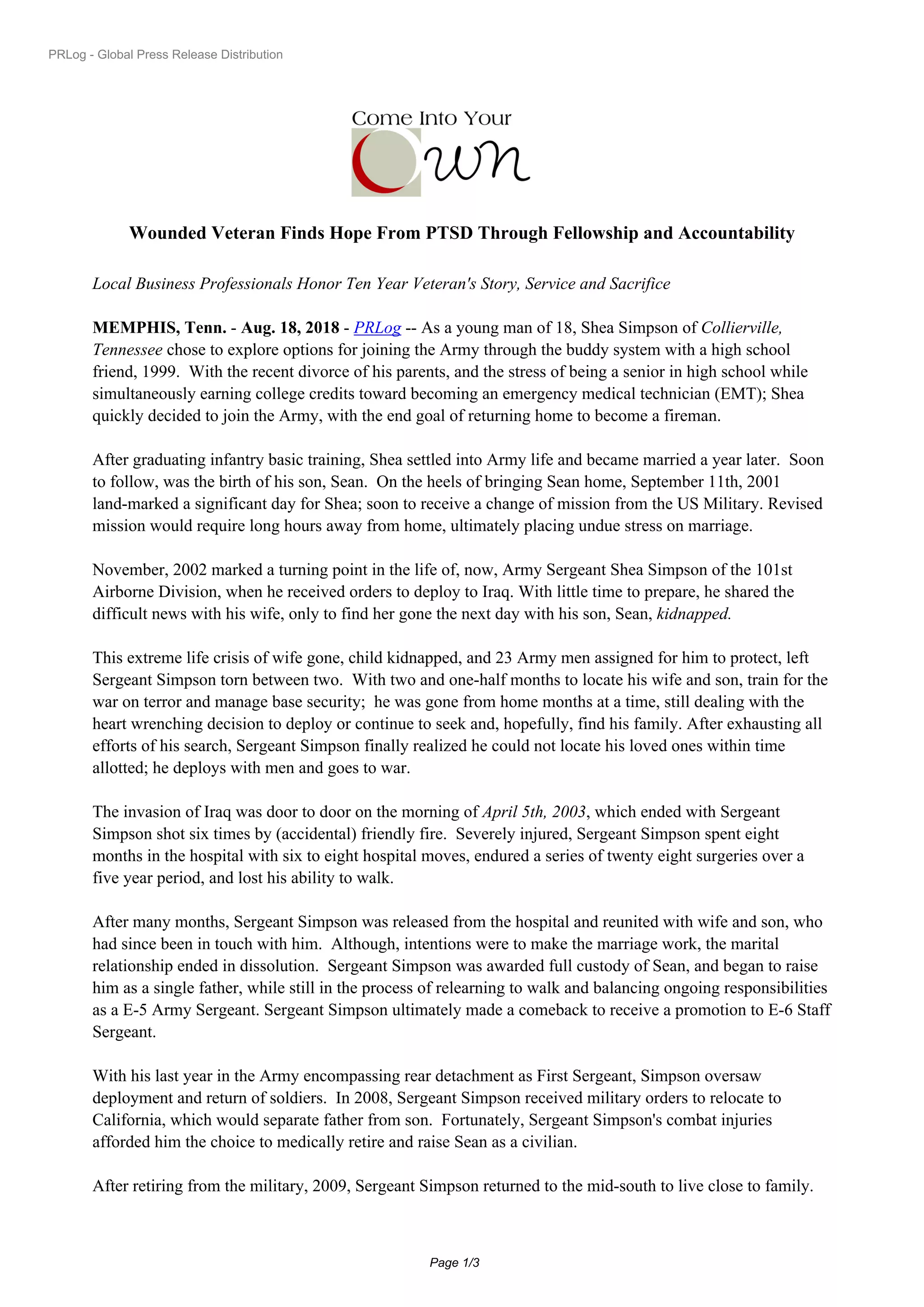 Wounded Veteran Finds Hope From PTSD Through Fellowship and ...