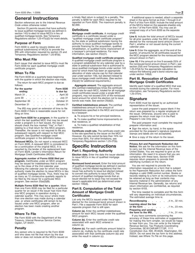 Form 8330 Issuer's Quarterly Information Return for Mortgage Credit ...
