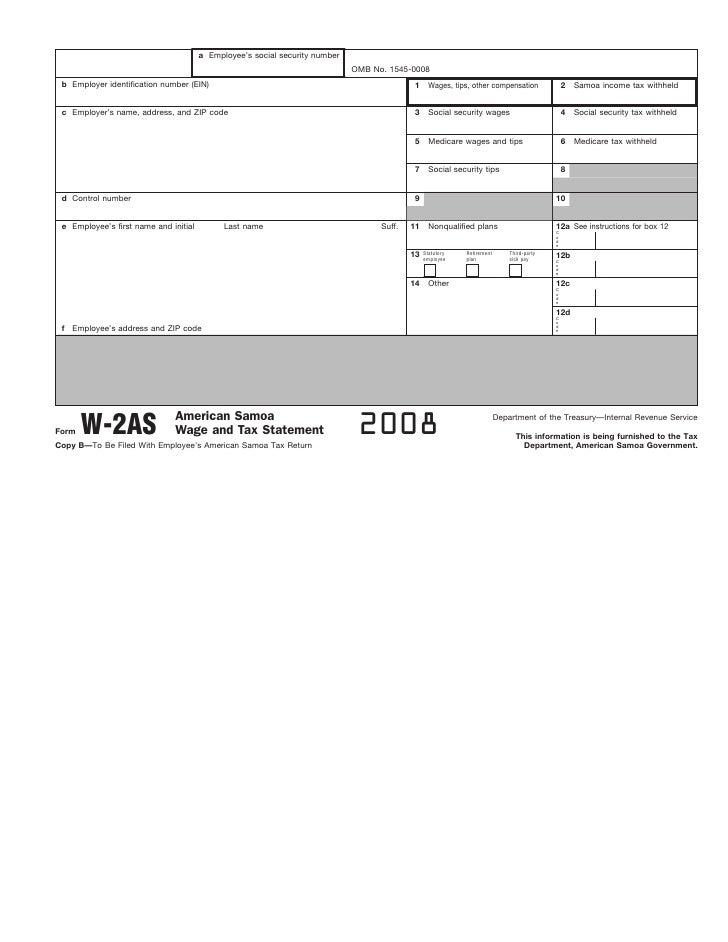 Form W-2AS American Samoa Wage and Tax Statement (Info Copy Only)