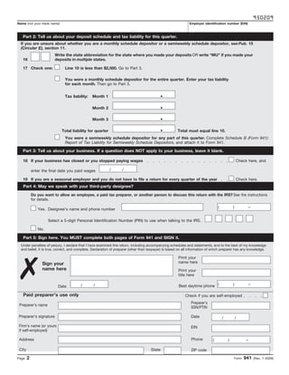 Form 941 Employer's Quarterly Federal Tax Return | PDF