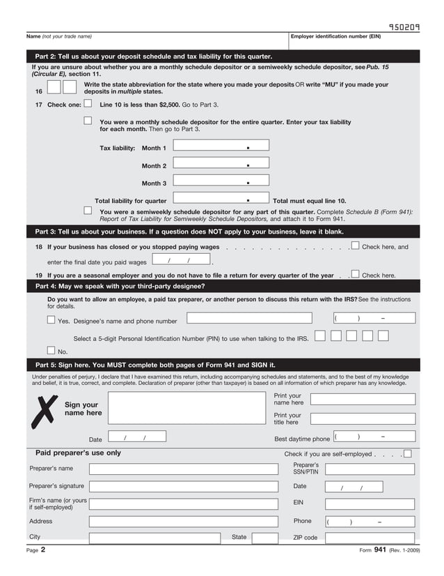 Form 941 Employer's Quarterly Federal Tax Return | PDF