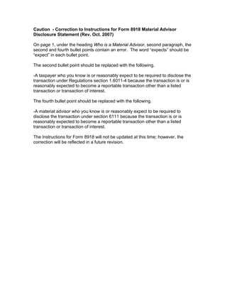 Inst 8918-Instructions for Form 8918, Material Advisor Disclosure ...