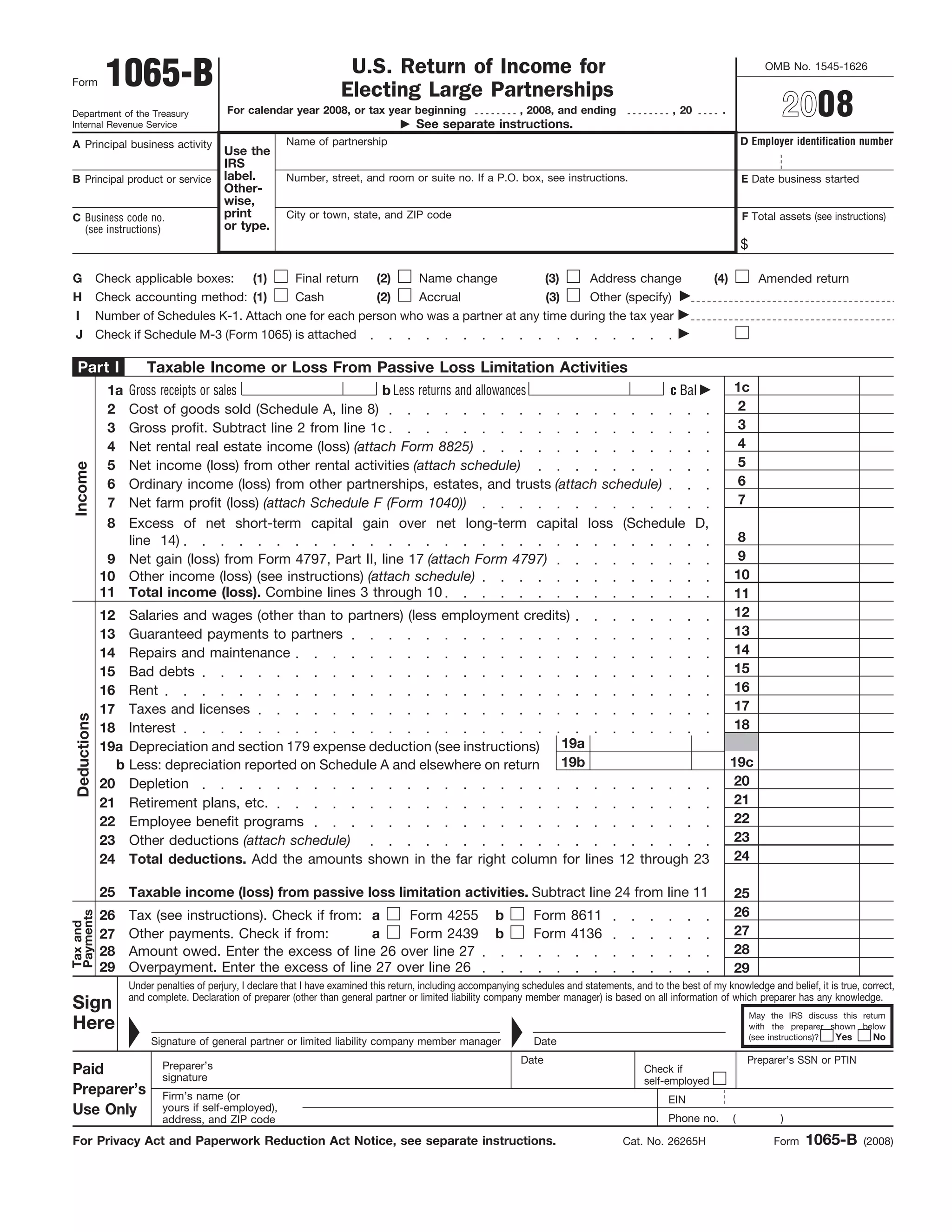 Form 1065-B-U.S. Return of Income for Electing Large Partnerships | PDF | Business Accounting ...