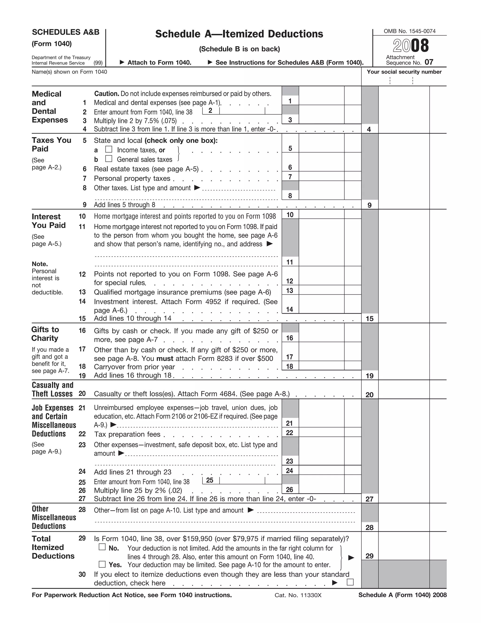 Form 1040, Schedules A & B-Itemized Deductions & Interest and Dividend ...