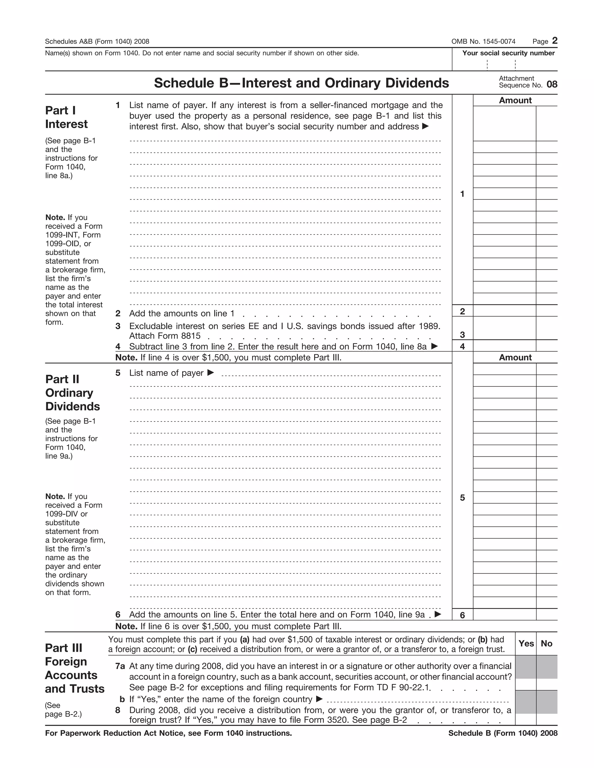 Form 1040, Schedules A & B-Itemized Deductions & Interest and Dividend ...