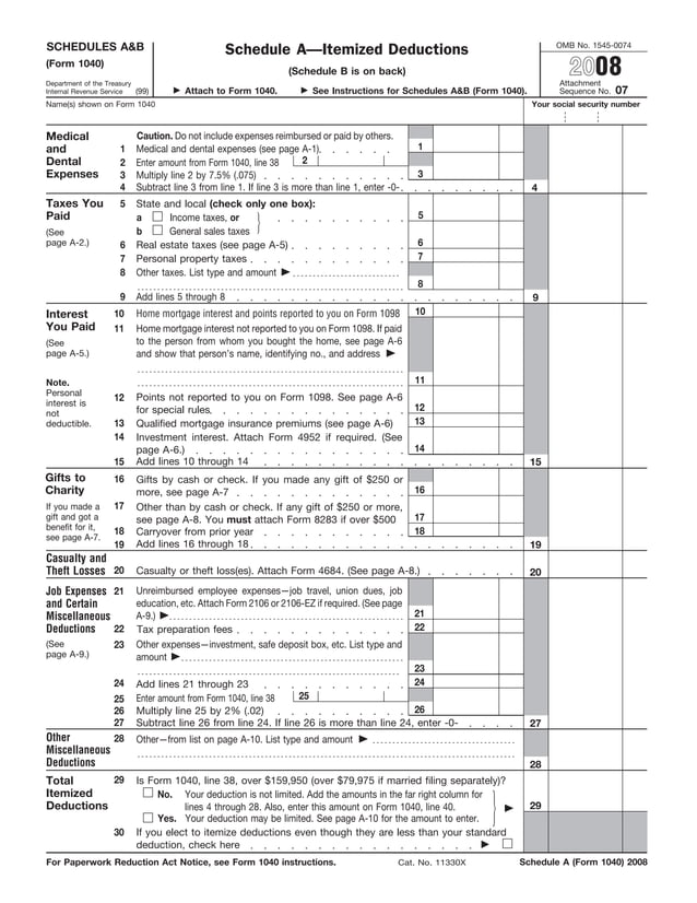 Form 1040, Schedules A & B-Itemized Deductions & Interest and Dividend ...