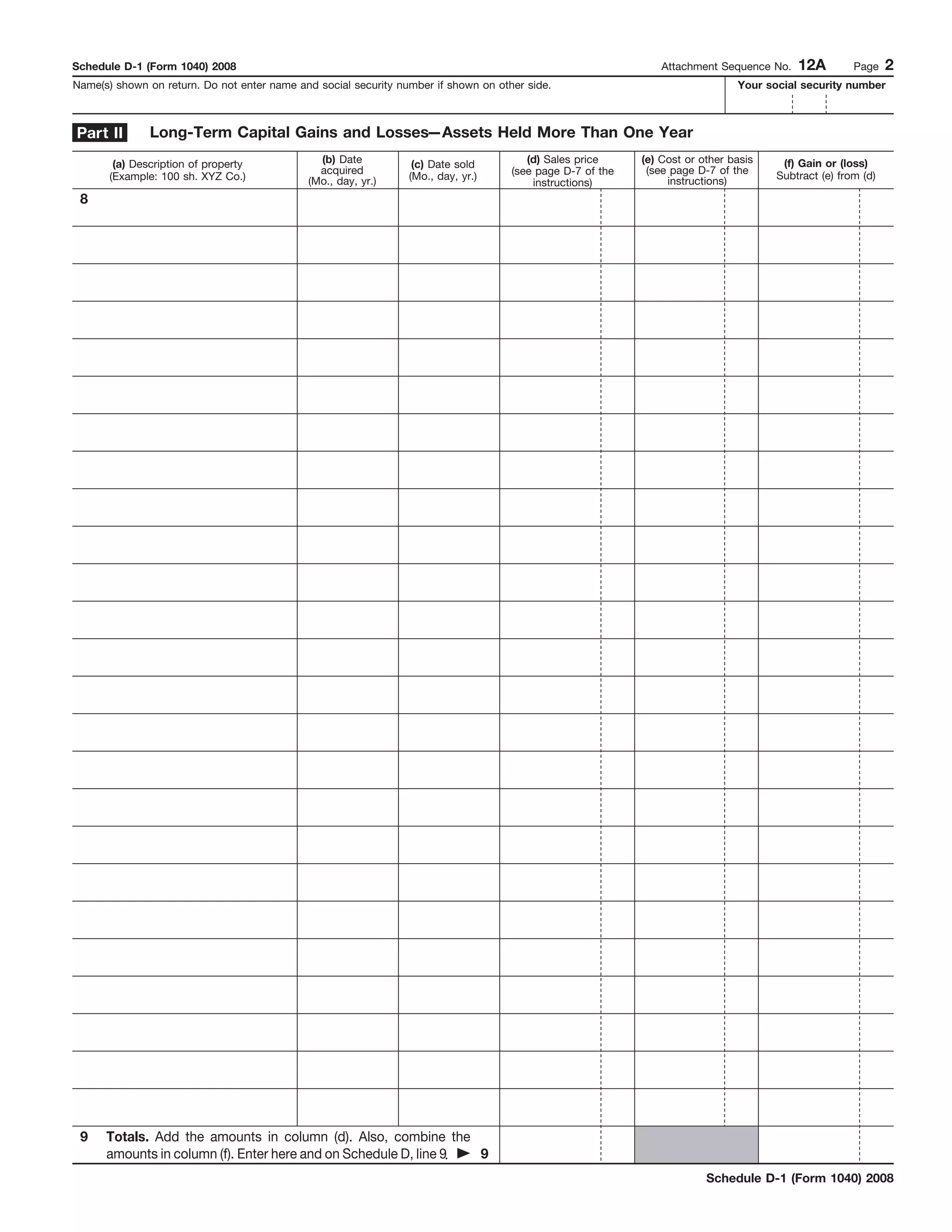 Continuation Sheet for Schedule D (Form 1040) | PDF