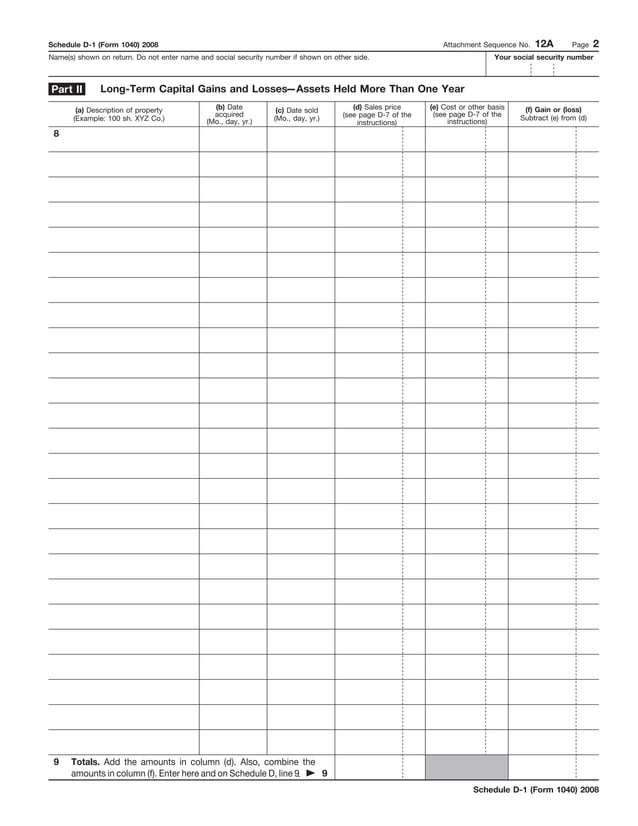 Continuation Sheet for Schedule D (Form 1040) | PDF | Business ...