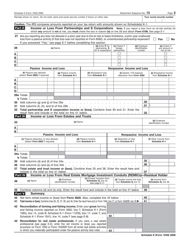 Form 1040, Schedule E-Supplemental Income and Loss | PDF