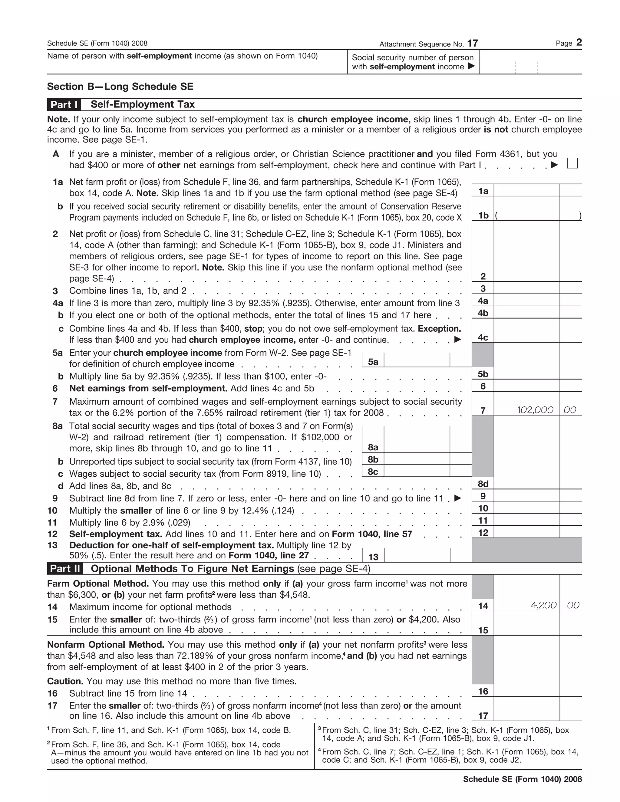 Form 1040, Schedule SE- Self-Employment Tax | PDF