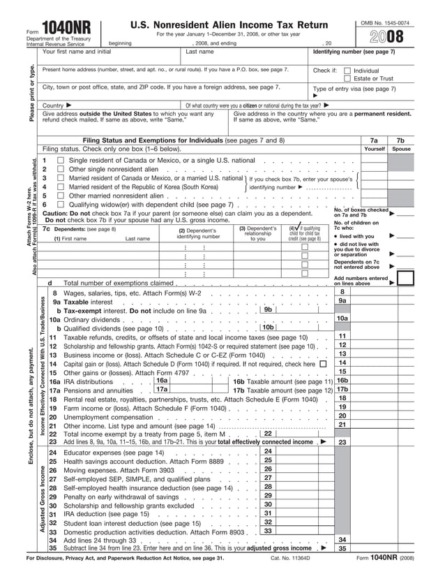 Form 1040NR*-Nonresident Alien Income Tax Return | PDF