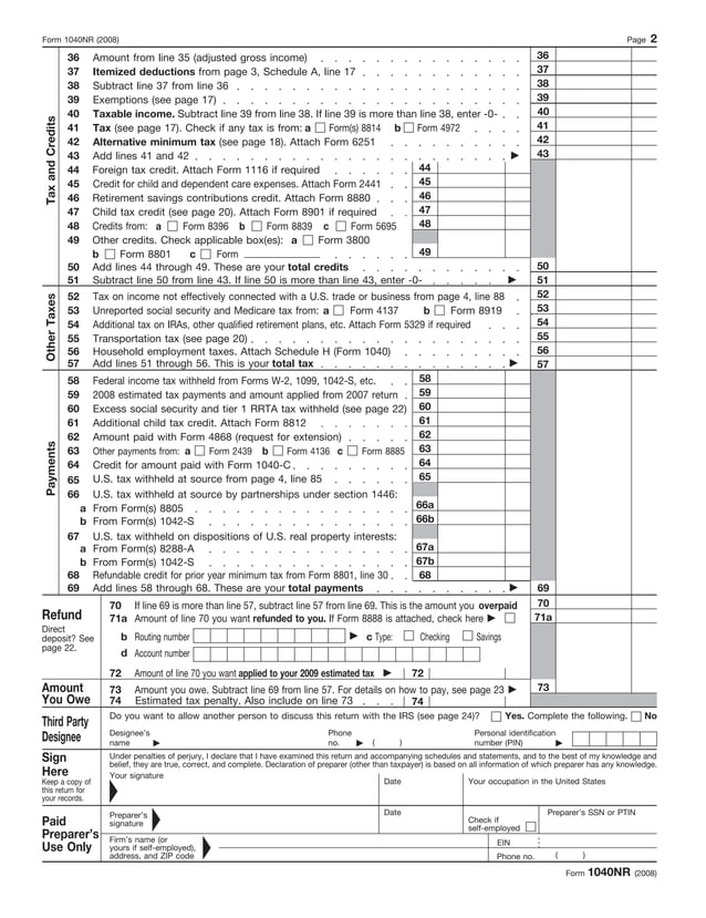 Form 1040NR*-Nonresident Alien Income Tax Return | PDF